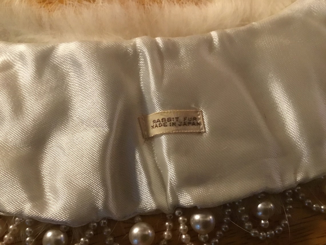1950s Rabbit fur choker collar accent faux pearl made in Japan | Etsy