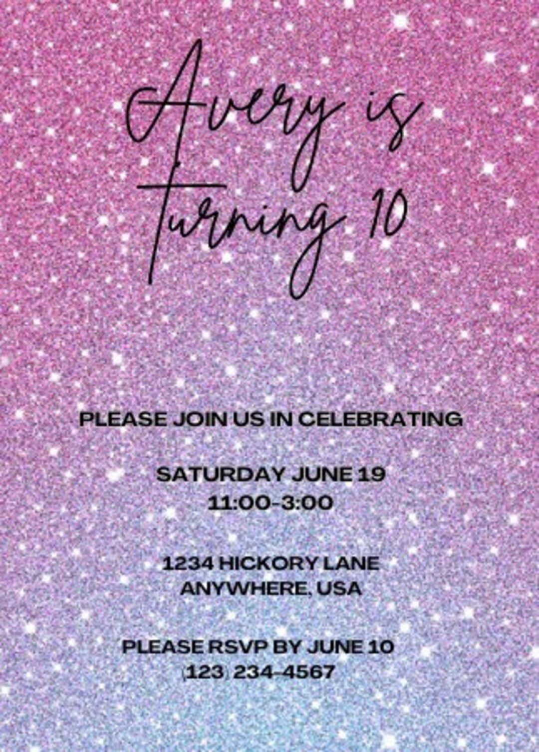 Glitter Invitation, Birthday Invitation, Party, Glitter, Personalized ...