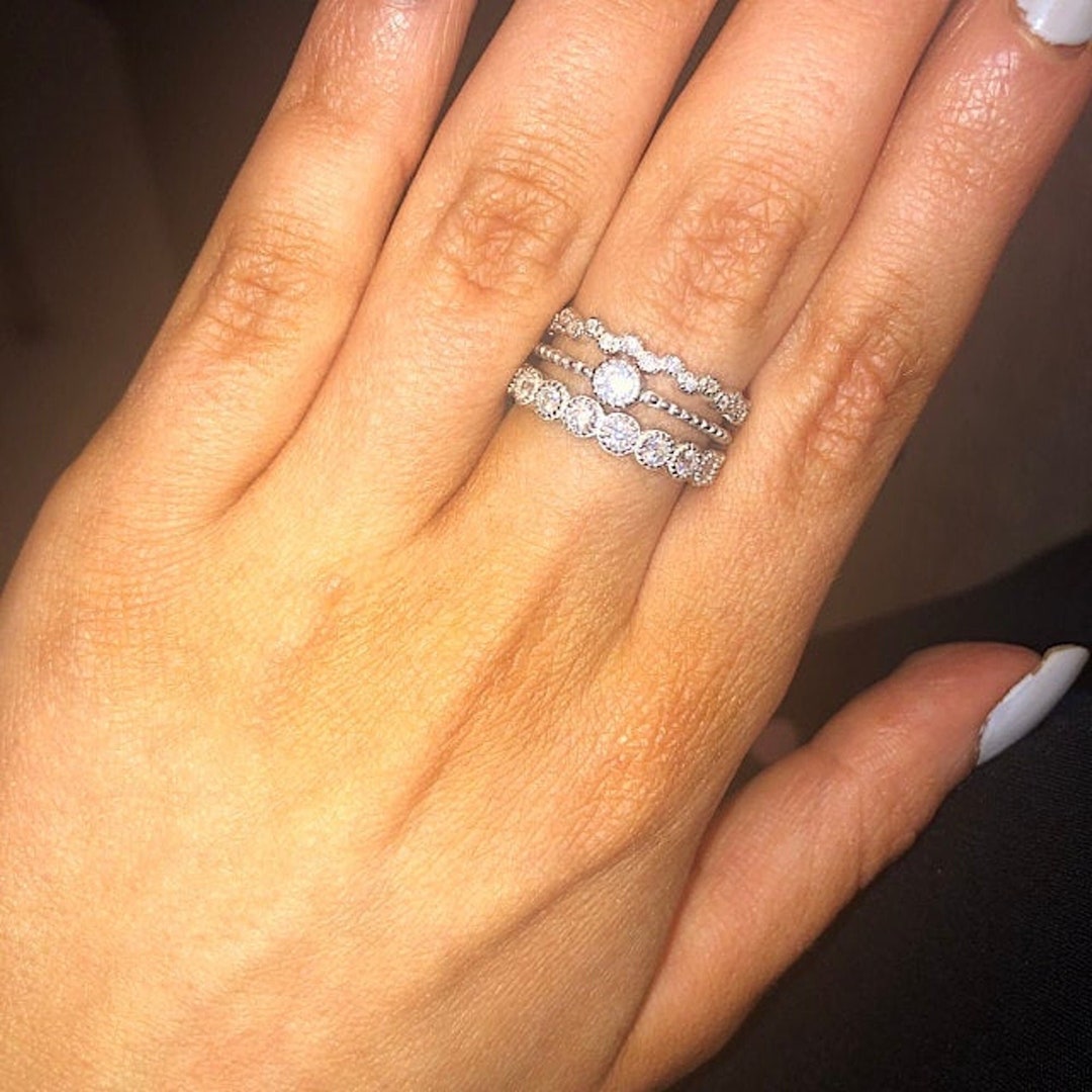 Buy 3 Piece Trio Stack Eternity Layering Bezel Band Bands Ring Set ...