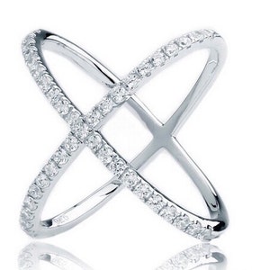 Cubic Zirconia X Geometric Crisscross Circle Orbit Ring 925 Sterling ...