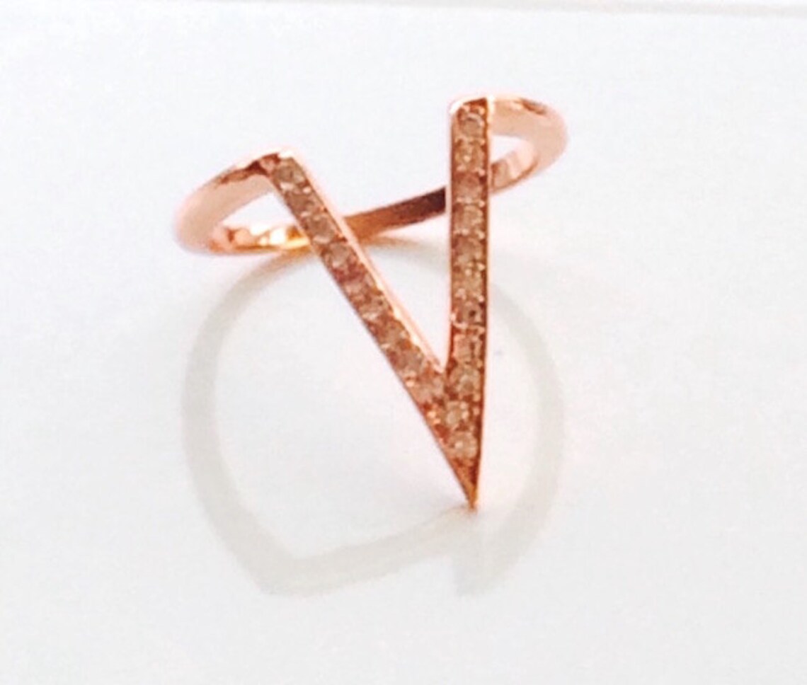 Minimalist Rose Gold Geometric Deep V Chevron Stackable Pave | Etsy