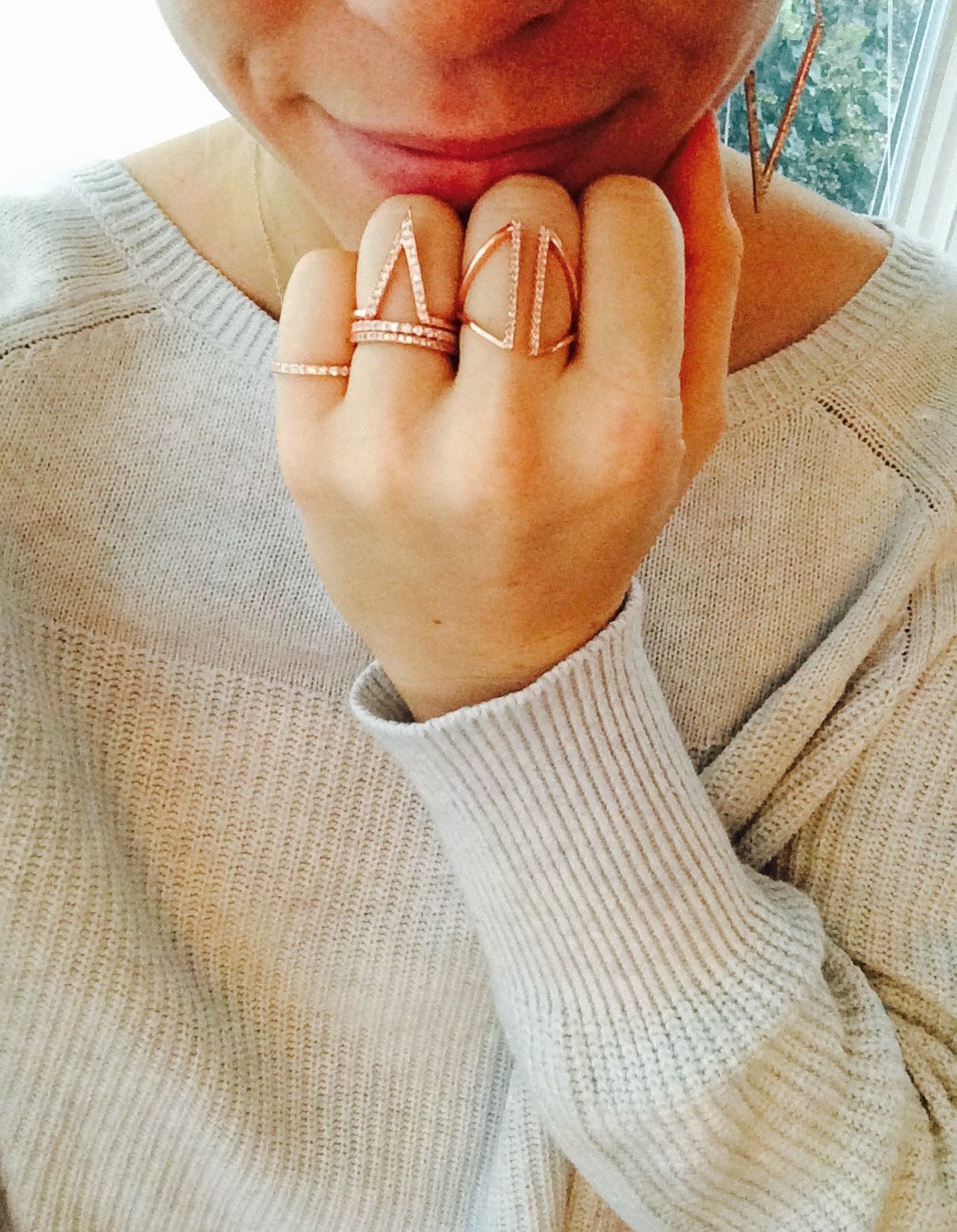 Minimalist Rose Gold Geometric Deep V Chevron Stackable Pave Set CZ ...