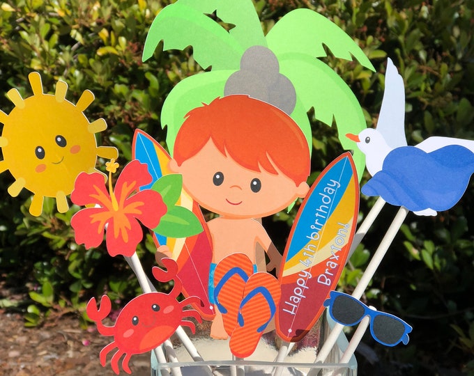 Surfer Boy Centerpiece Topper Pieces, Surfer Boys, Beach Theme, Surfer ...