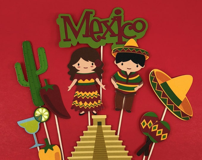Mexican Theme Party Cupcake Toppers, Mexico Cupcake Toppers, Hola ...