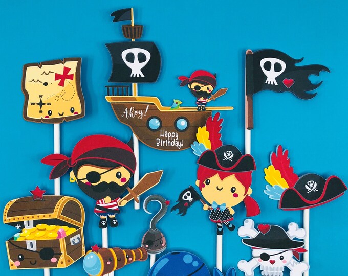 Pirates Cupcake Toppers, 12 Pirates Toppers, Pirate Party, Pirate Theme ...
