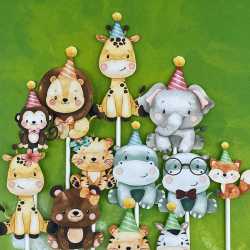 Jungle Birthday Cupcake Toppers Watercolor Animal Toppers | Etsy