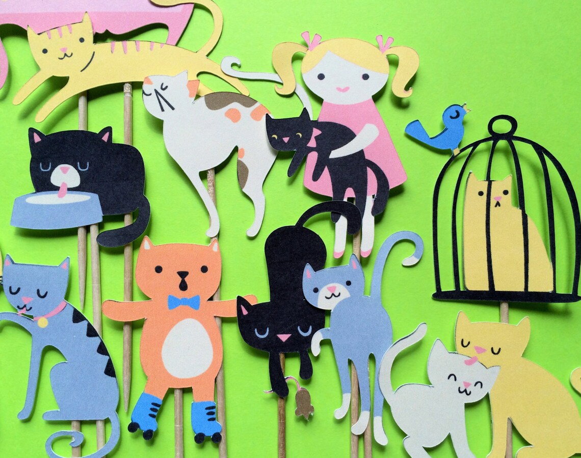 Cat Cupcake Toppers 15 Cat Toppers Cat Cake Toppers Kitty - Etsy