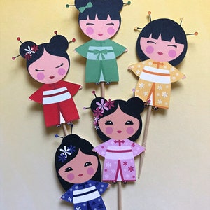 Kokeshi Dolls Cupcake Toppers Japanese Kokeshi Dolls Toppers | Etsy