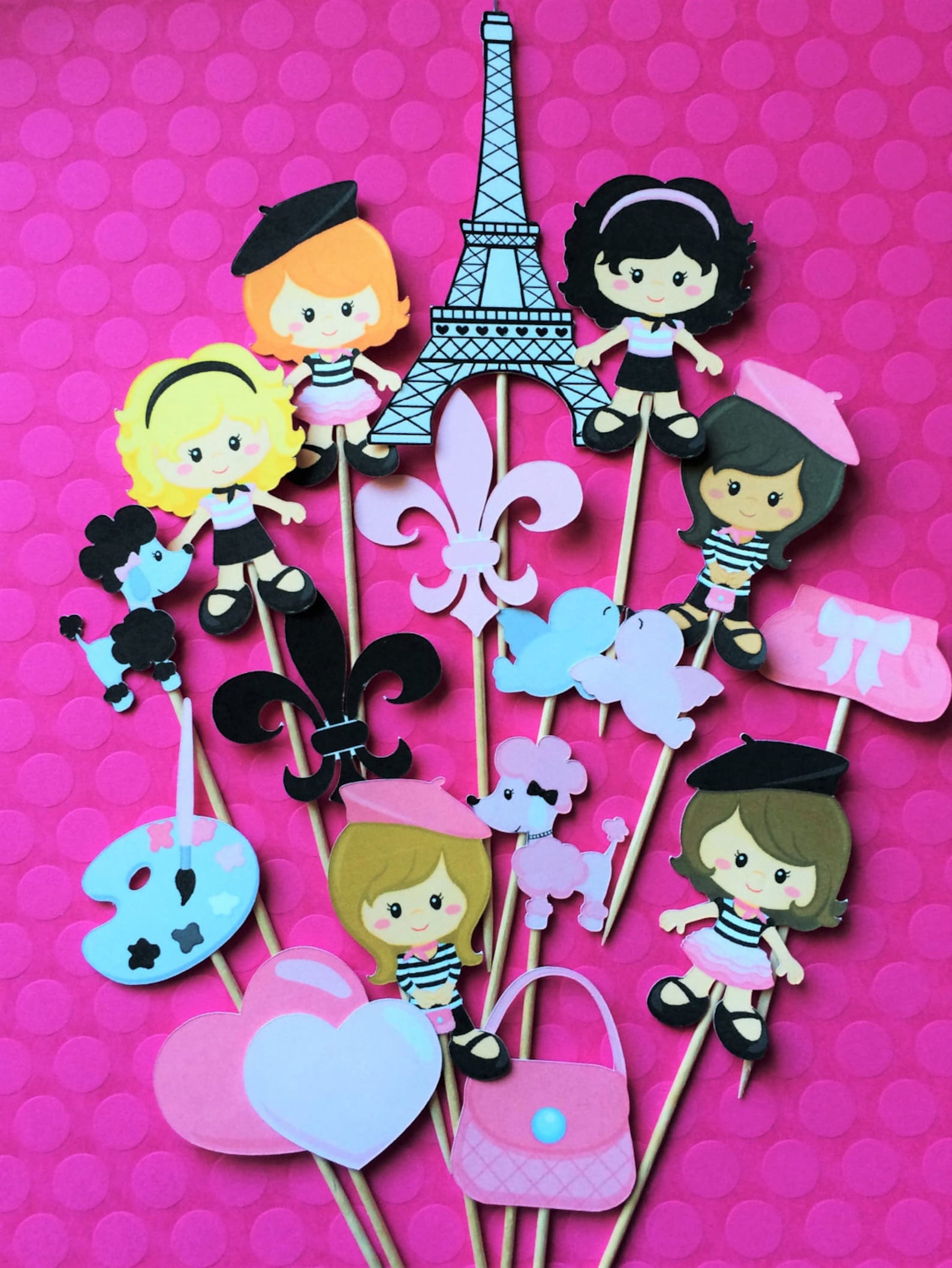 Paris/French cupcake toppers 16 Paris party toppers Paris | Etsy