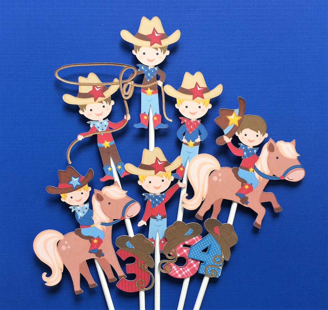 Cowboy Cupcake Toppers Cowboy Birthday Cupcake Toppers - Etsy