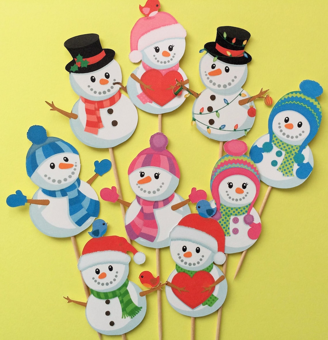 Snowman Cupcake Toppers 9 Snowman Toppers Snowmen Toppers - Etsy