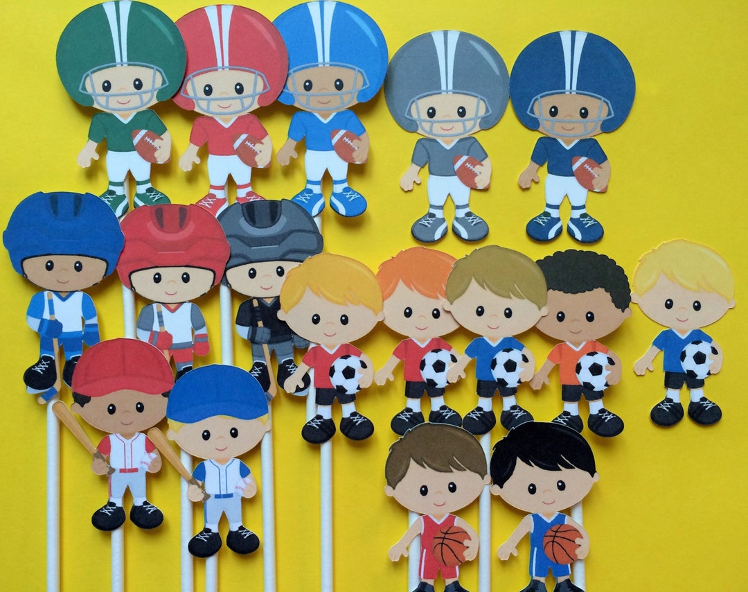 12 Sports Boys Cupcake Toppers, Football Toppers, Baseball Toppers ...