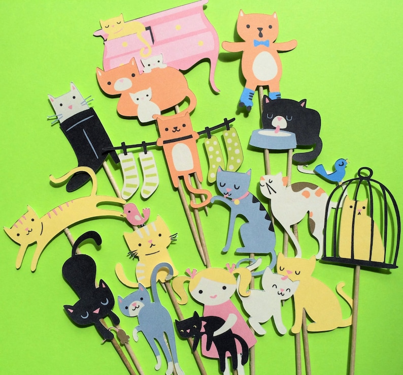 Cat Cupcake Toppers 15 Cat Toppers Cat Cake Toppers Kitty - Etsy