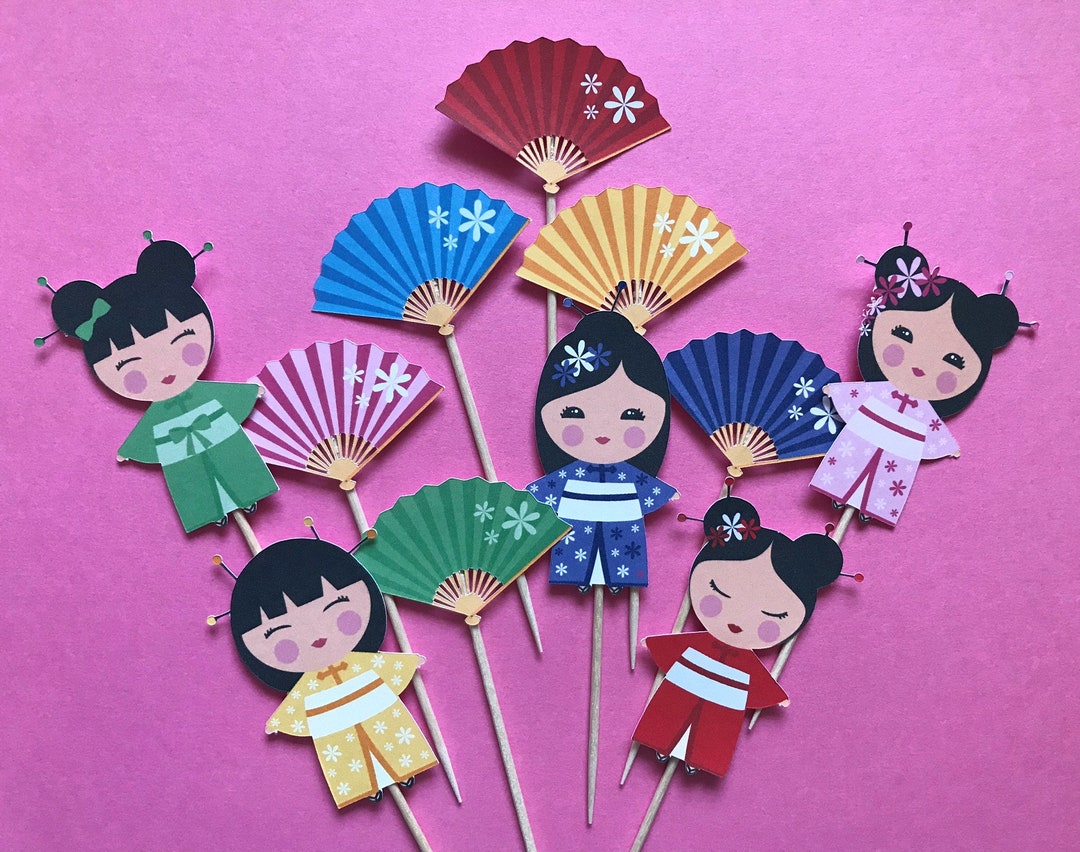 Kokeshi Dolls Cupcake Toppers Japanese Kokeshi Dolls Toppers - Etsy