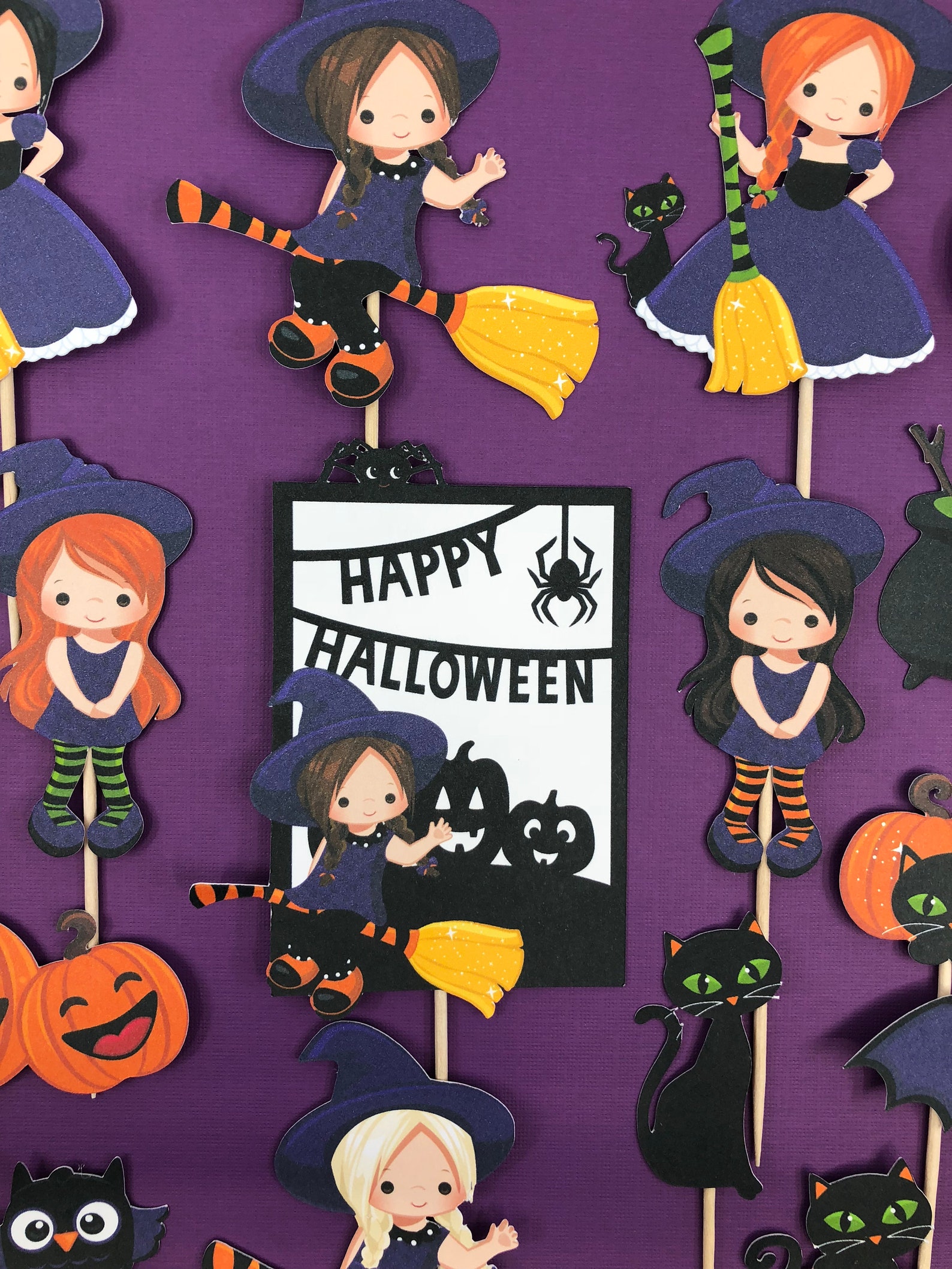 Halloween Cupcake Toppers Halloween Witches Witch Toppers | Etsy