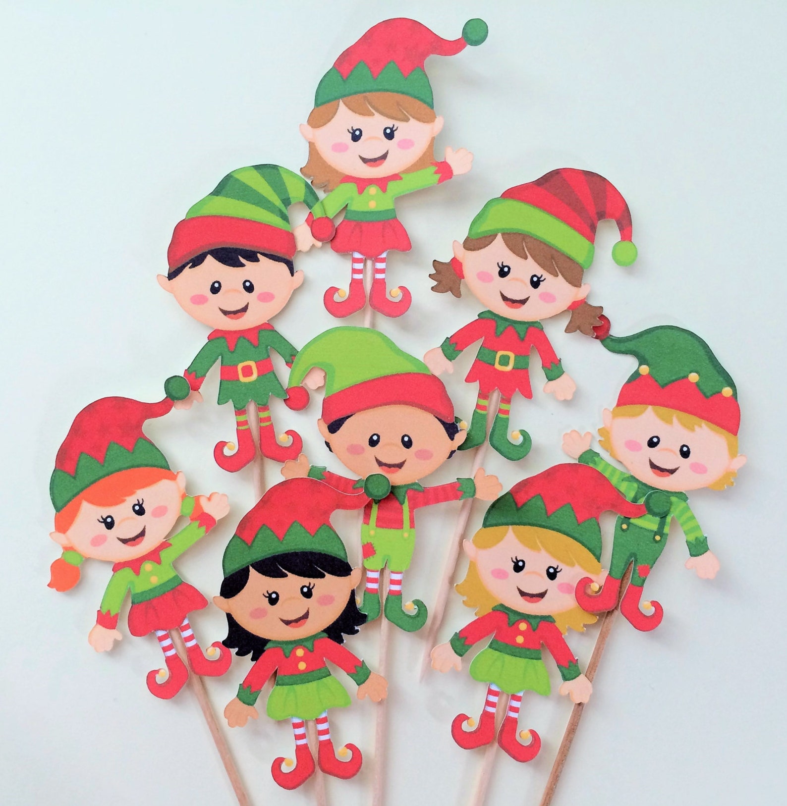 Christmas Cupcake Toppers Elf Toppers Santa Cupcake Topper - Etsy