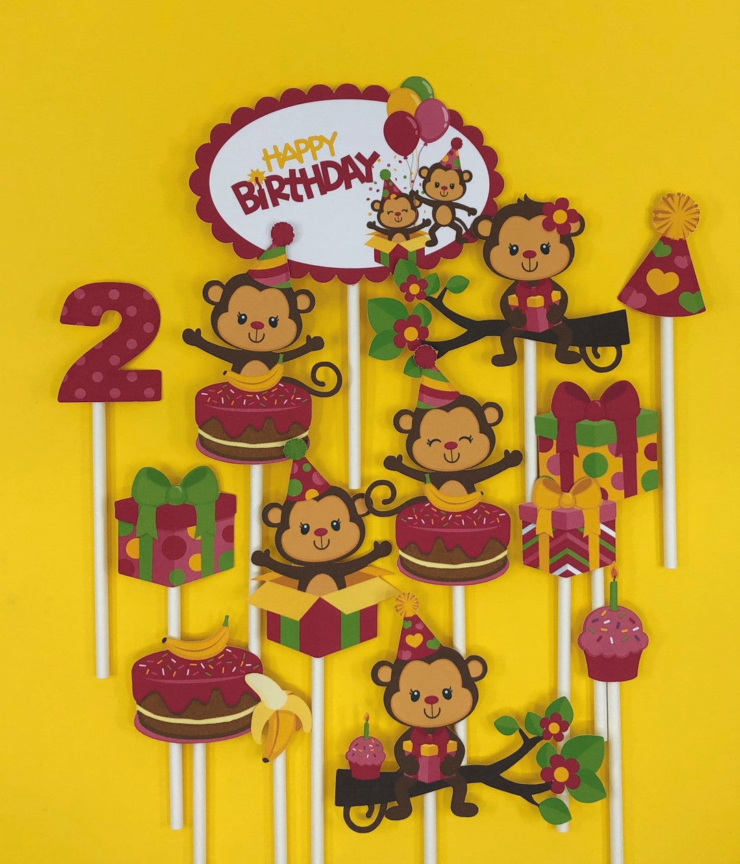 Monkey Cupcake Toppers, Monkey Birthday Toppers, Monkey Cupcake Topper ...