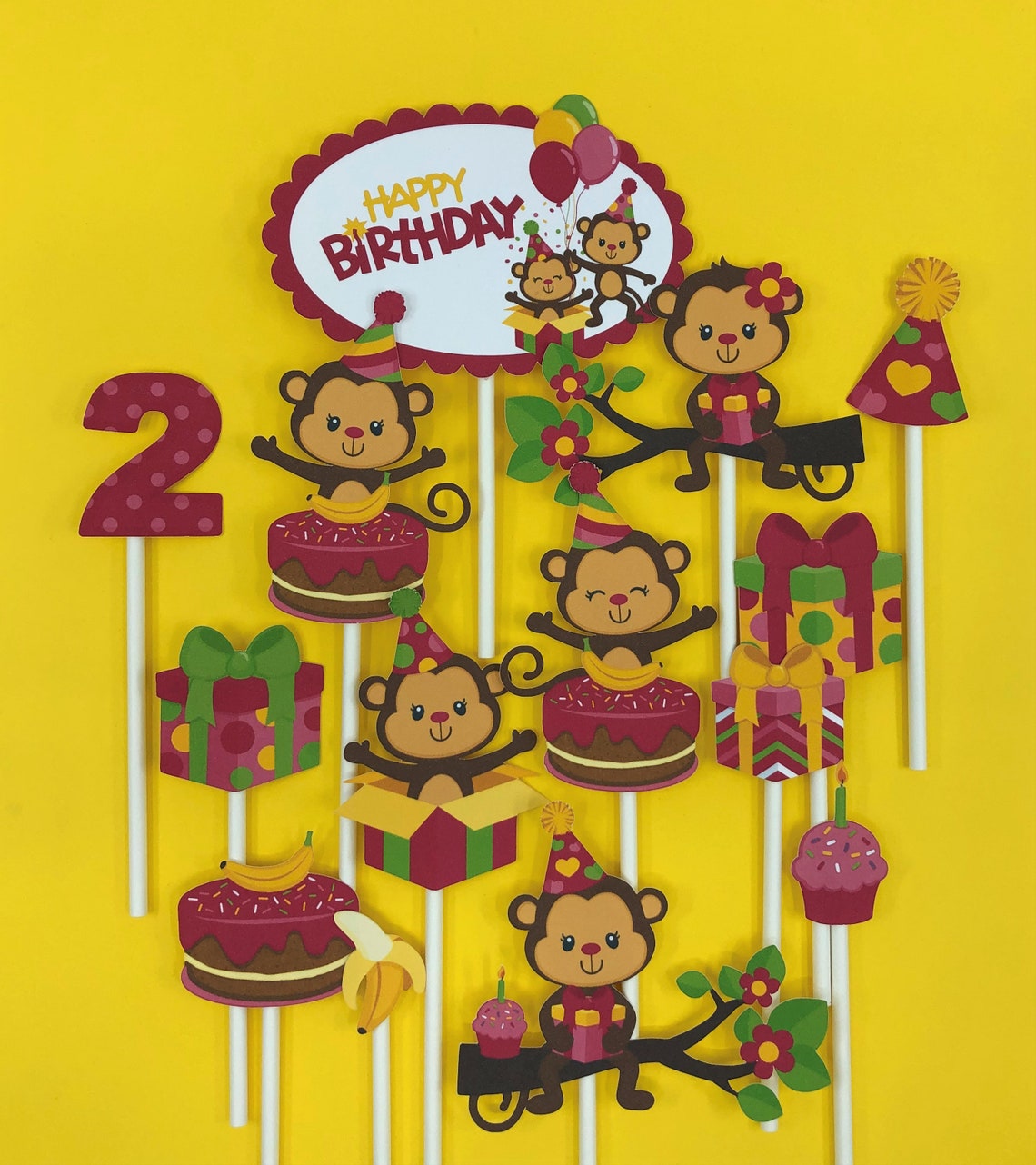 Monkey Cupcake Toppers Monkey Birthday Toppers Monkey - Etsy