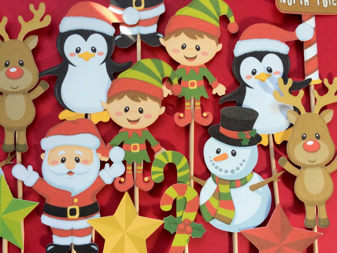 Christmas Cupcake Toppers Rudolph Toppers Elf Toppers Santa - Etsy