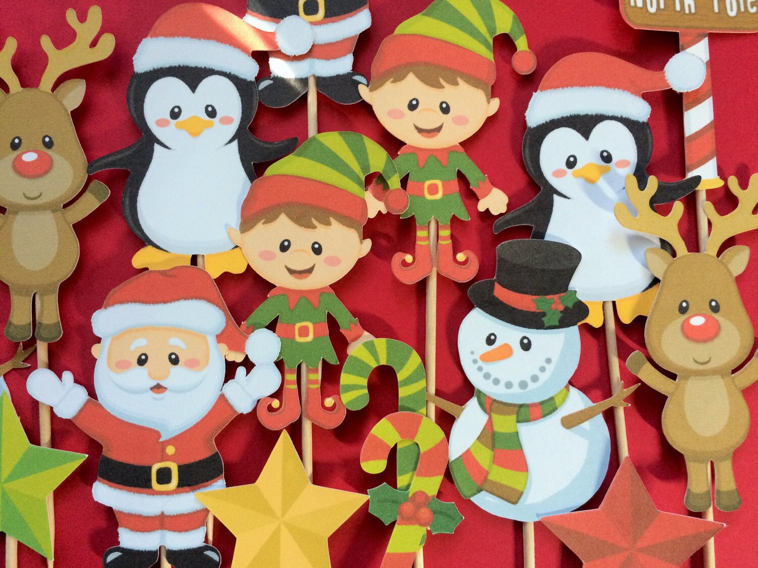 Christmas Cupcake Toppers Rudolph Toppers Elf Toppers Santa - Etsy