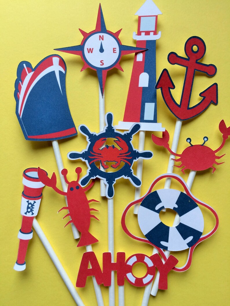 Nautical Cupcake Toppers 10 Nautical Toppers Nautical Party | Etsy