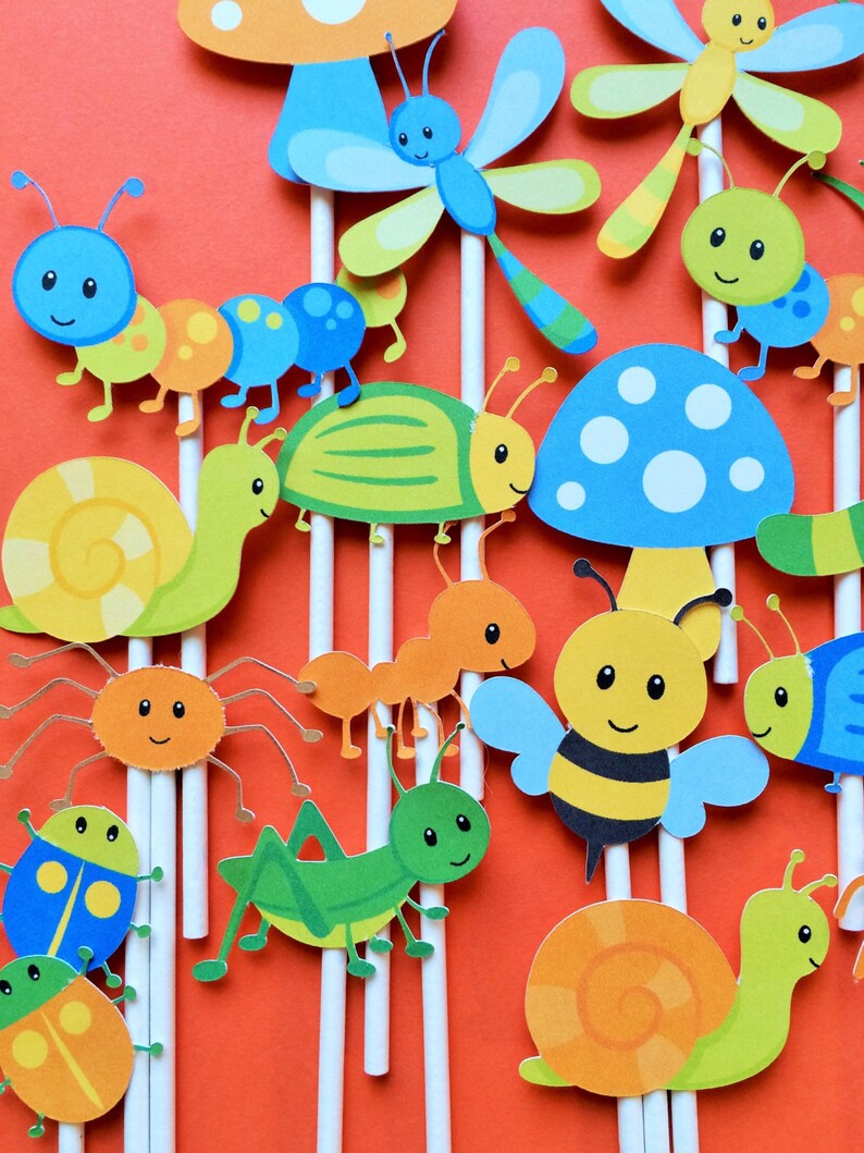 Bugs cupcake toppers 16 bugs theme toppers bugs cake topper | Etsy