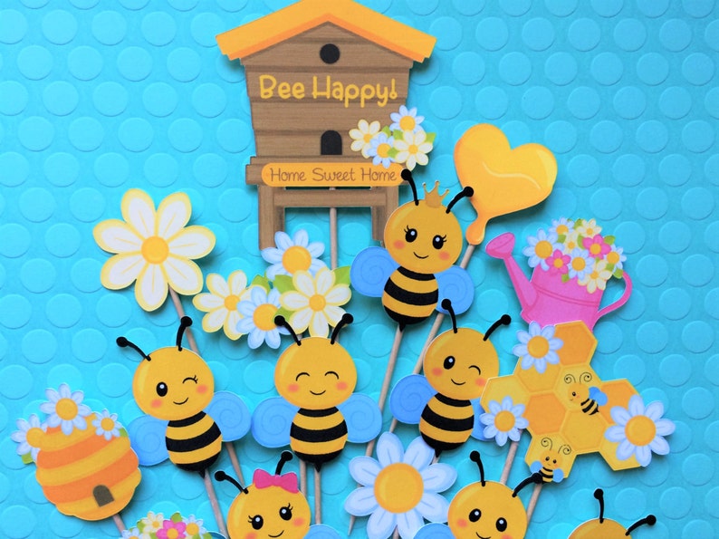 Bee Cupcake Toppers Bee Toppers Bee Themed Party Toppers - Etsy