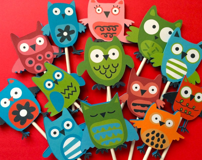 Owl Cupcake Toppers, 12 Owl Toppers, Cupcake Toppers Owl, Owl Party ...