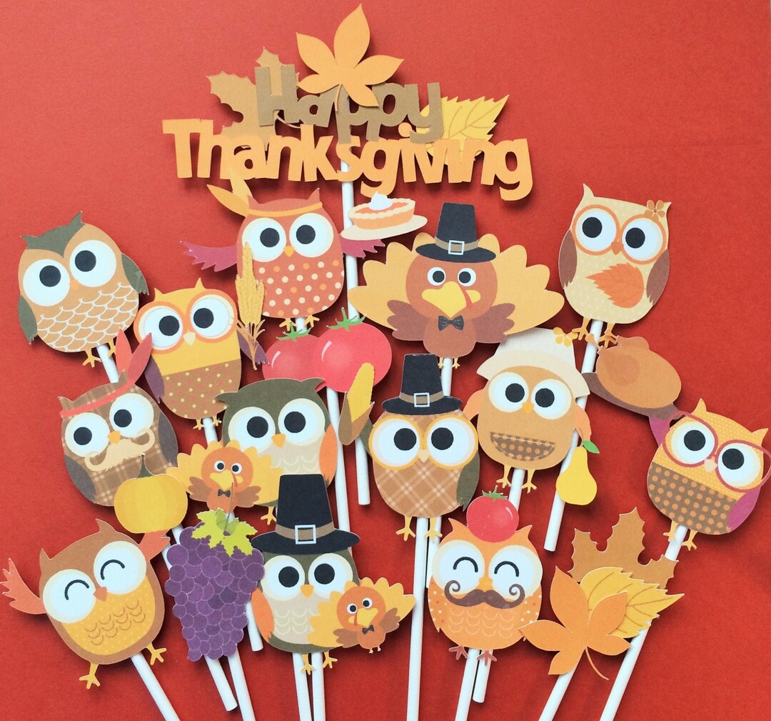 Thanksgiving Cupcake Toppers, 16 Thanksgiving Owl Toppers, Thanksgiving ...