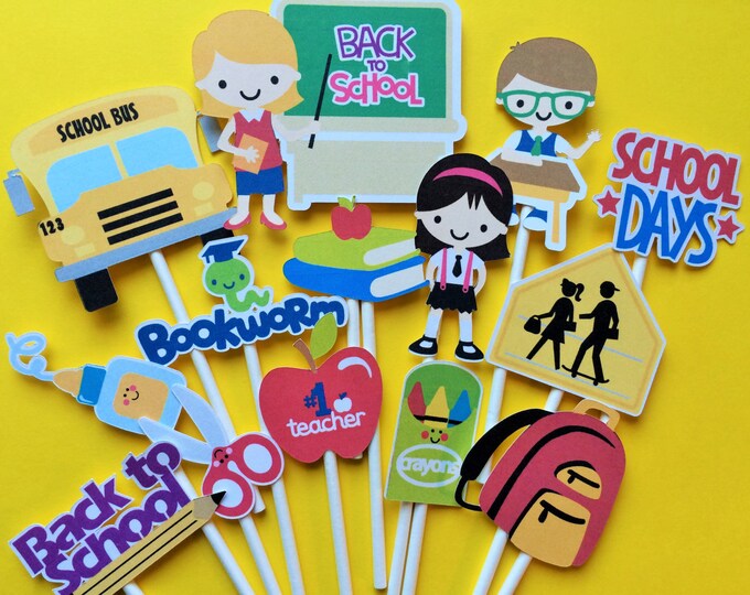 School Theme Cupcake Toppers, School Toppers, School Cake Topper, Back ...