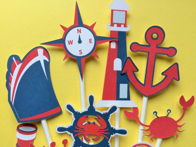 Nautical Cupcake Toppers 10 Nautical Toppers Nautical Party | Etsy