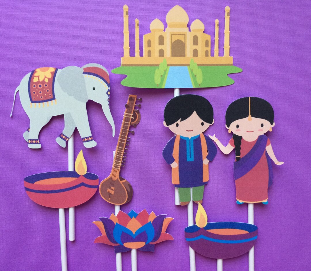 8 Indian Theme Party Cupcake Toppers Indian Party Cupcake - Etsy
