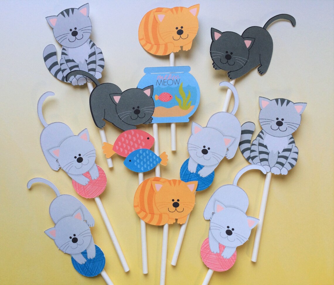 Toppers de cupcake de gato 12 toppers de gato toppers de - Etsy España