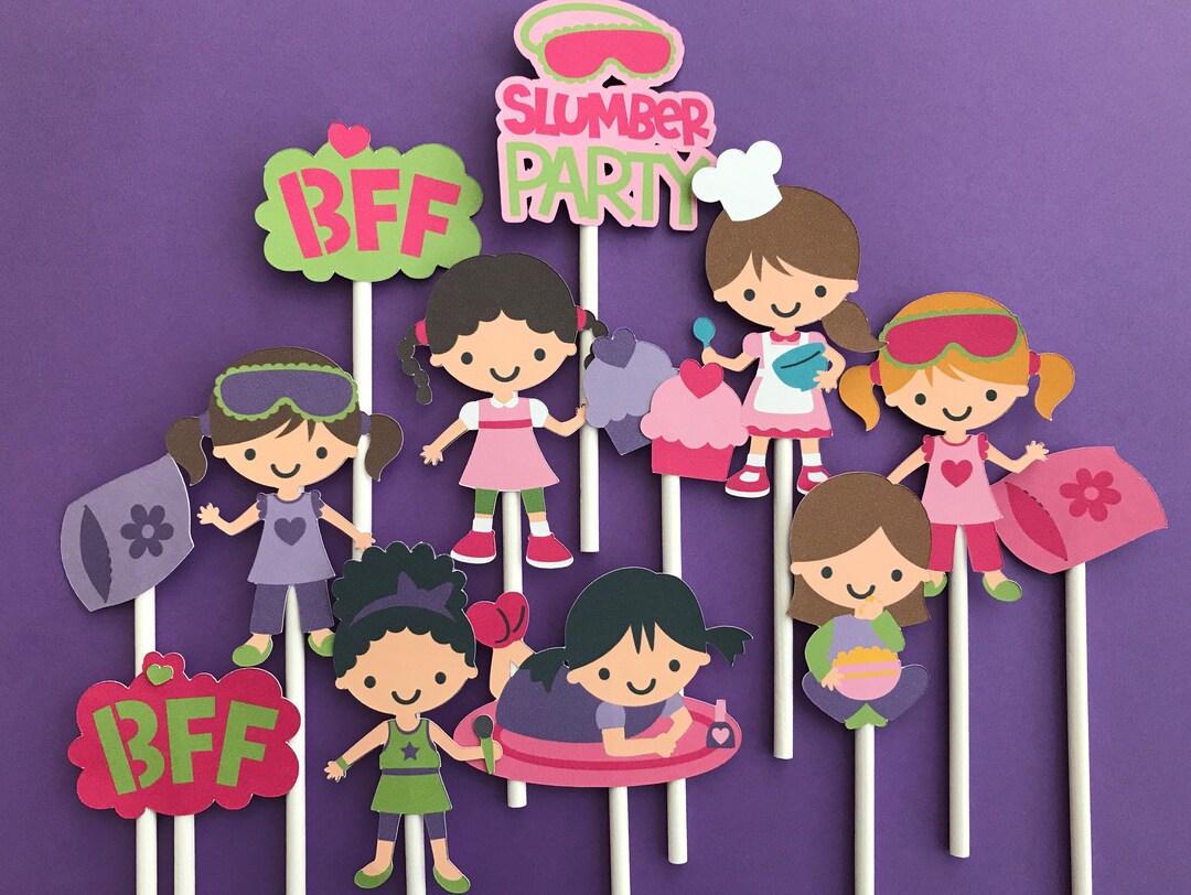 Slumber Party Cupcake Toppers, 12 Slumber Party Toppers, Girls Slumber ...