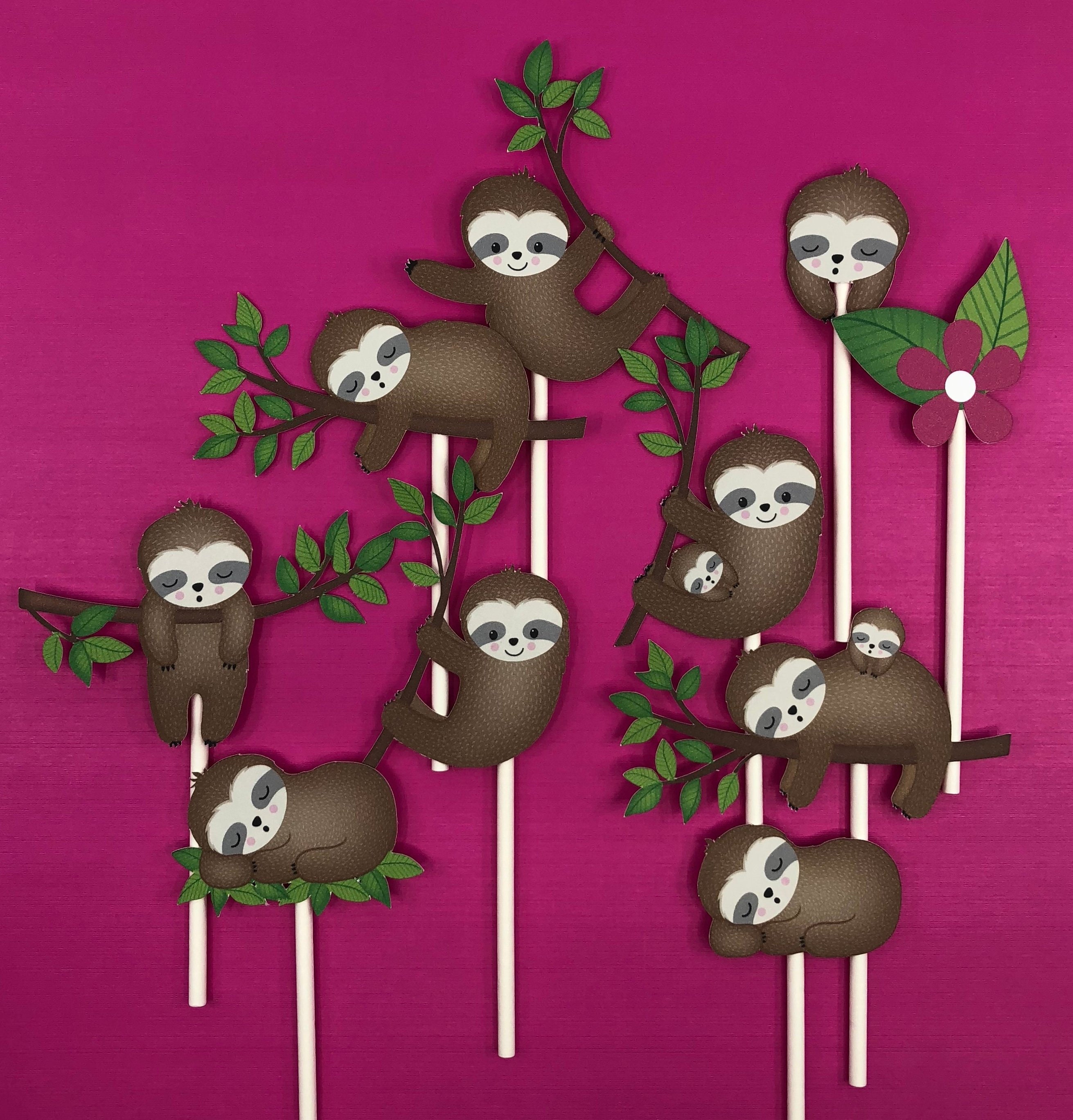 Sloth Cupcake Toppers 10 Sloth Cupcake Toppers Sloth Theme - Etsy Denmark