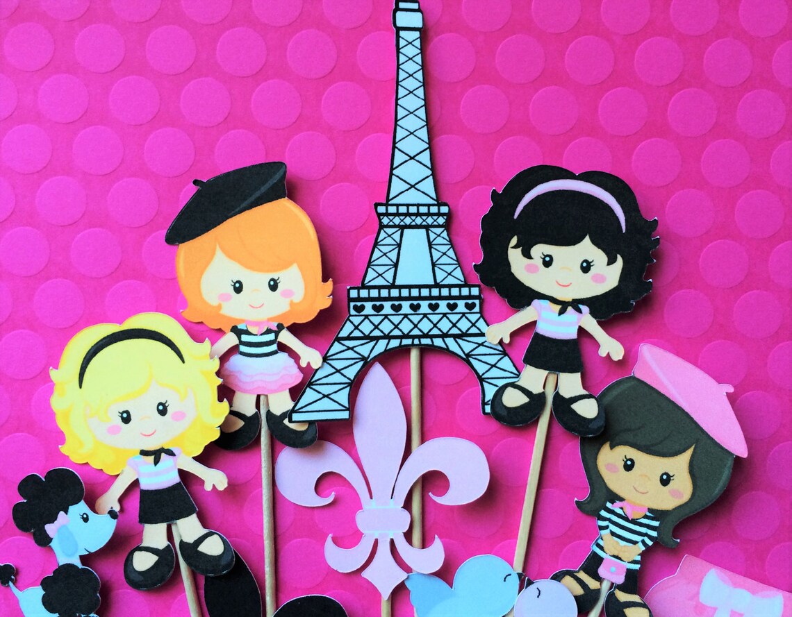 Paris/French cupcake toppers 16 Paris party toppers Paris | Etsy