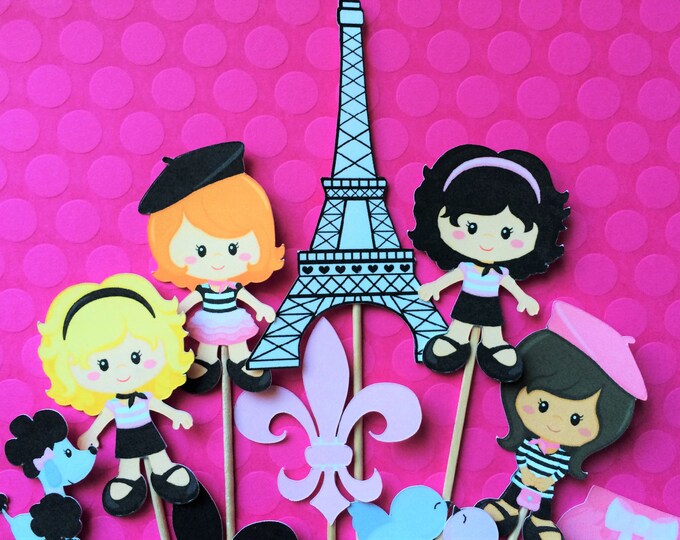 Paris/french Cupcake Toppers ,16 Paris Party Toppers, Paris Party ...