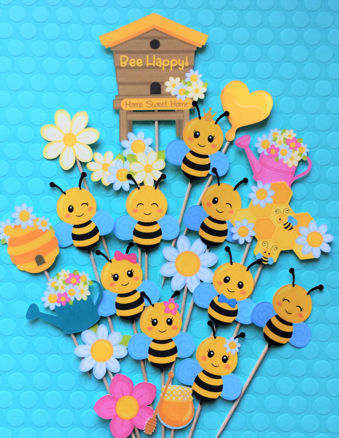Bee Cupcake Toppers Bee Toppers Bee Themed Party Toppers - Etsy