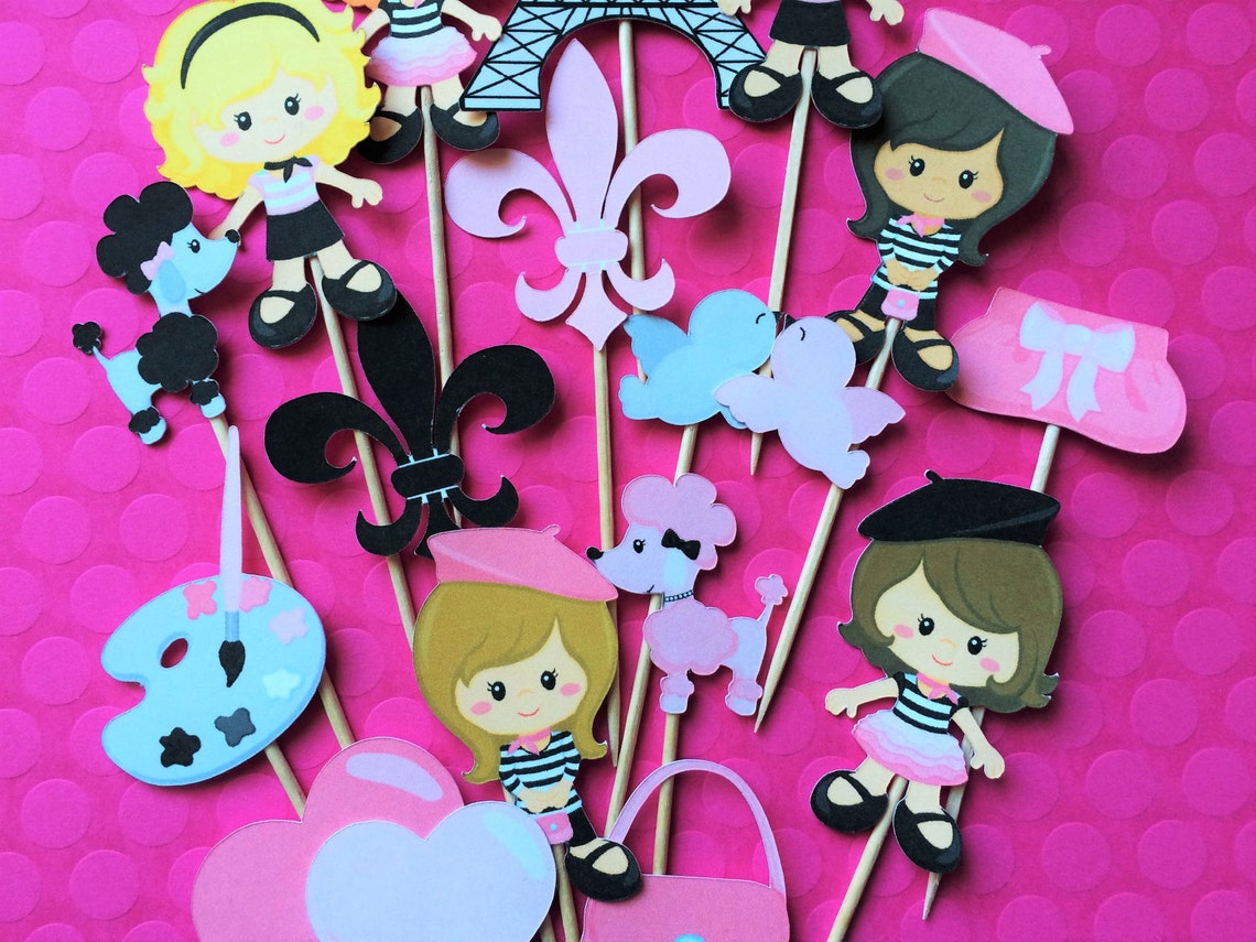 Paris/French cupcake toppers 16 Paris party toppers Paris | Etsy