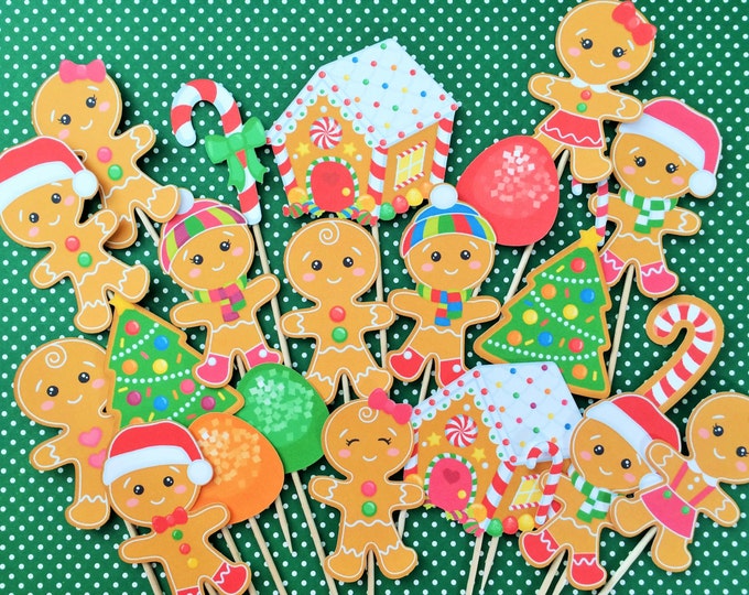Christmas Cupcake Toppers, 21 Gingerbread Man Cupcake Toppers ...