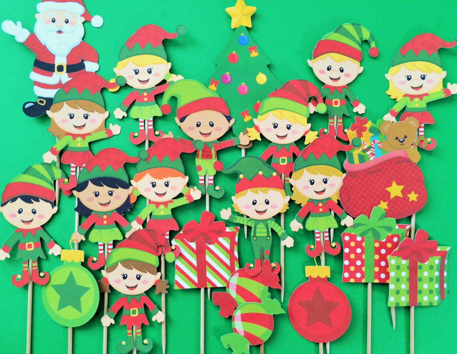 Christmas Cupcake Toppers Elf Toppers Santa Cupcake Topper - Etsy