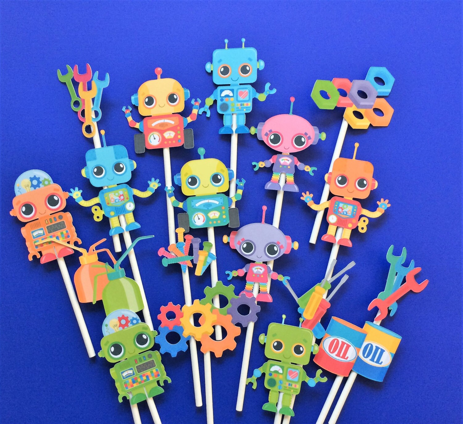 Robots Cupcake Toppers Robot Birthday Party Robots Party | Etsy