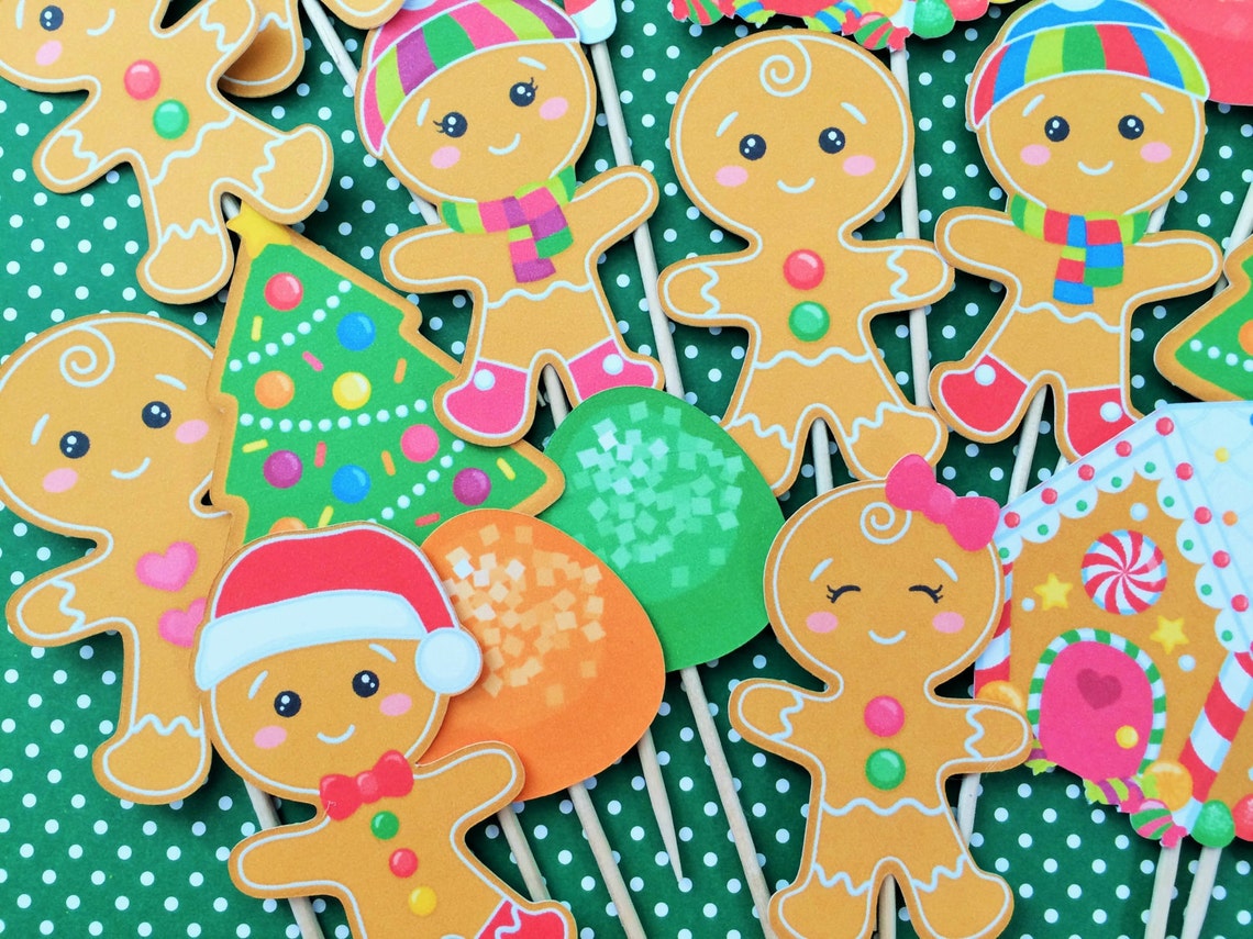 Christmas Cupcake Toppers 21 Gingerbread Man Cupcake Toppers | Etsy