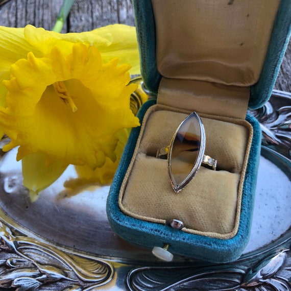 Agate Ring Art Deco Ring with Cabochon Cut Landscape … - Gem