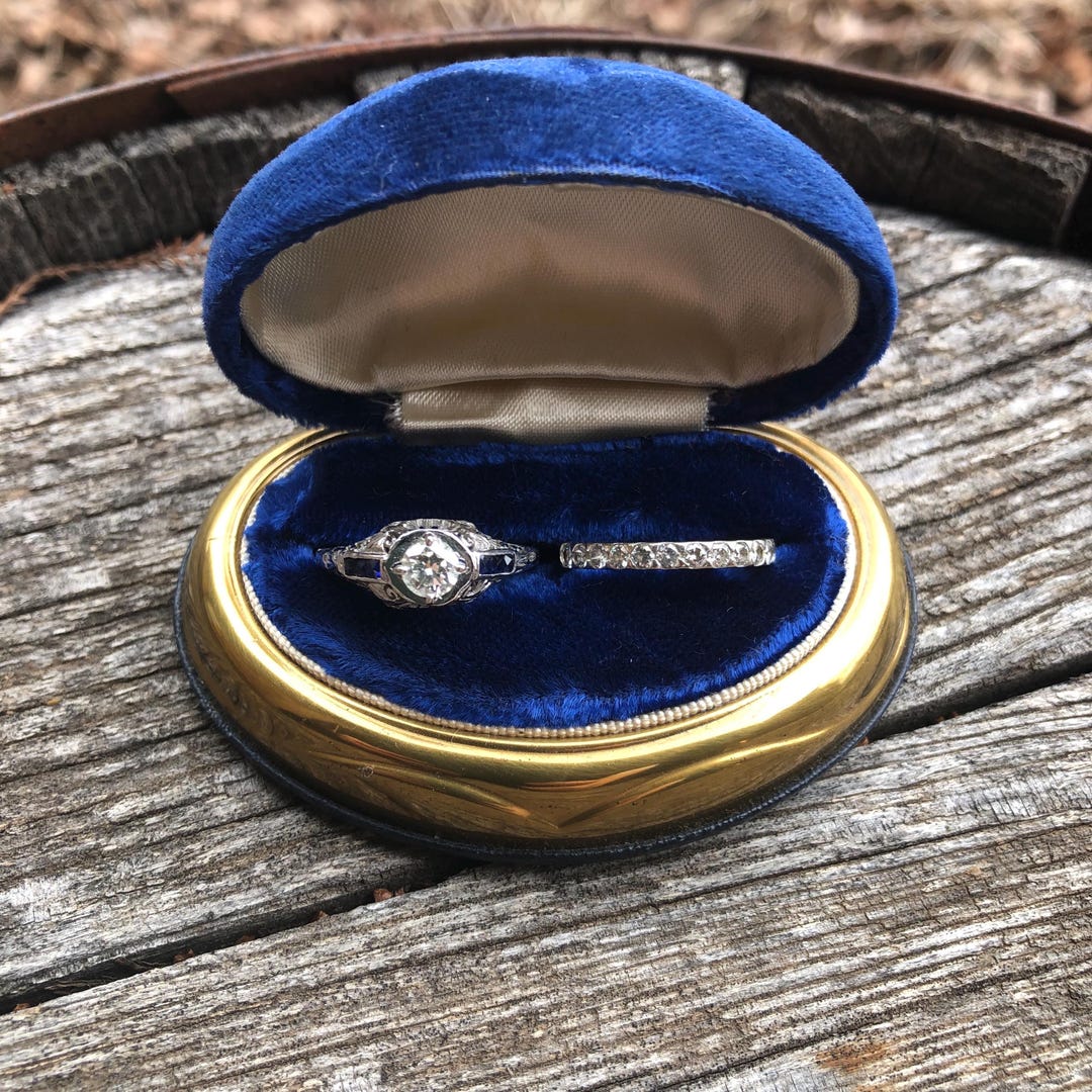 Antique Ring Box, Antique Presentation Box, Brass and Velvet Ring Box ...