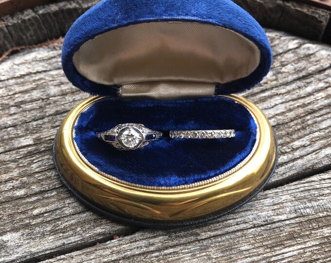 Antique Ring Box, Antique Presentation Box, Brass and Velvet Ring Box ...