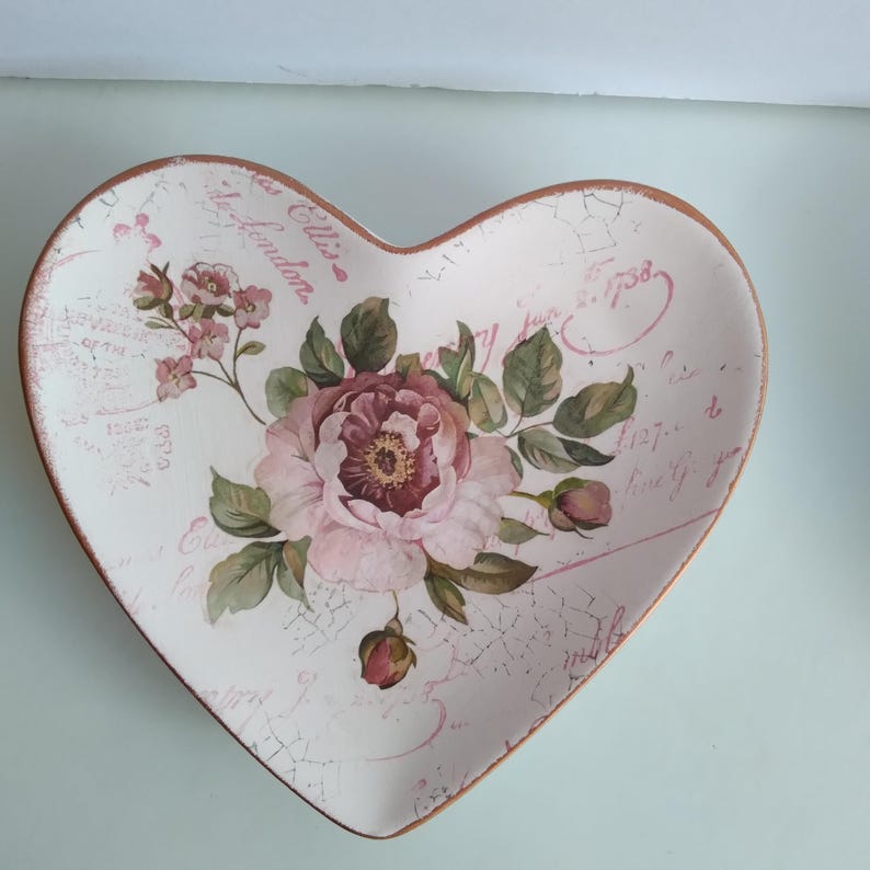 Coquette Heart Trinket Dishes – Pink Floral Catchall Bowls – Feminine ...