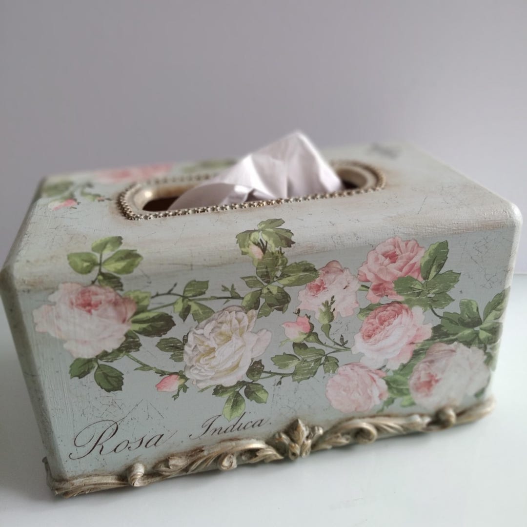 Tissue Box Cover, Rose French Country Timber Aged Antique Look, Shabby ...