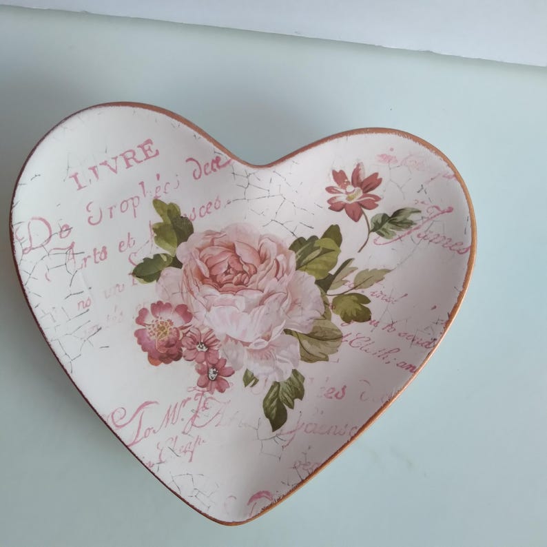 Coquette Heart Trinket Dishes – Pink Floral Catchall Bowls – Feminine ...