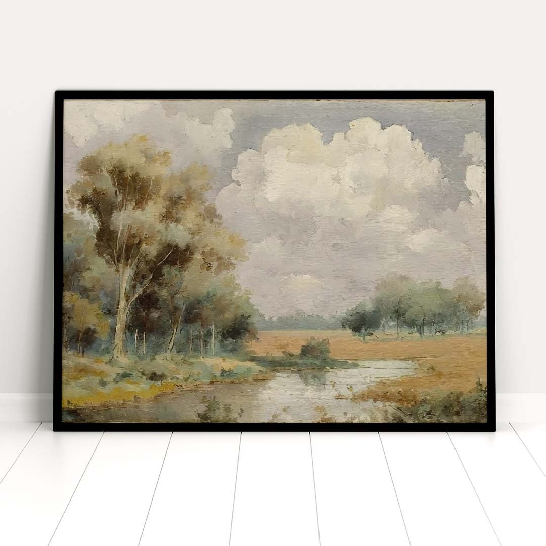 PRINTABLE Stream in a Field Landscape Art Landscape Art Print Vintage ...
